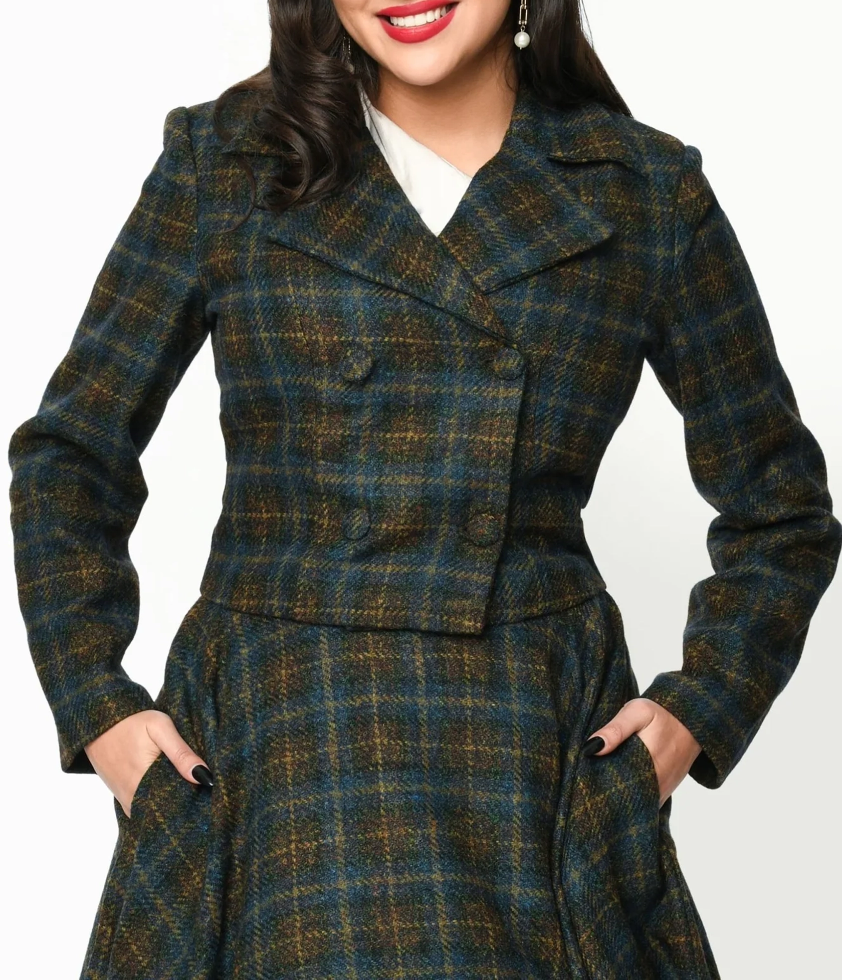 Blue And Green Check Plaid Jacket - trendfyx